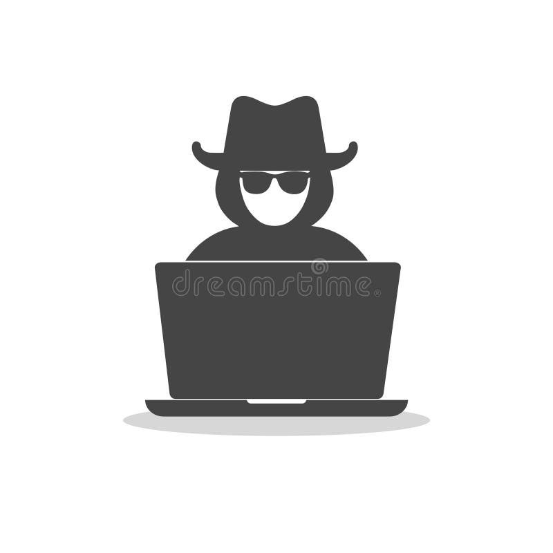 Computer Hacker and Laptop Icon with Shadow Stock Illustration ...