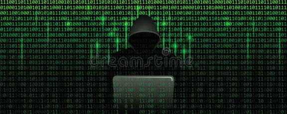 Computer Hacker In Matrix Cybercrime Concept With Binary Code Web Background Stock Vector