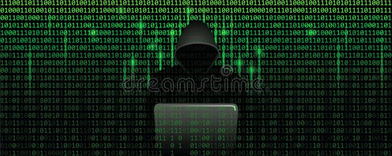 Computer Hacker in Matrix Cybercrime Concept with Binary Code Web Background Stock Vector ...