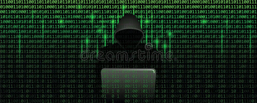 Computer Hacker in Matrix Cybercrime Concept with Binary Code Web Background Stock Vector ...