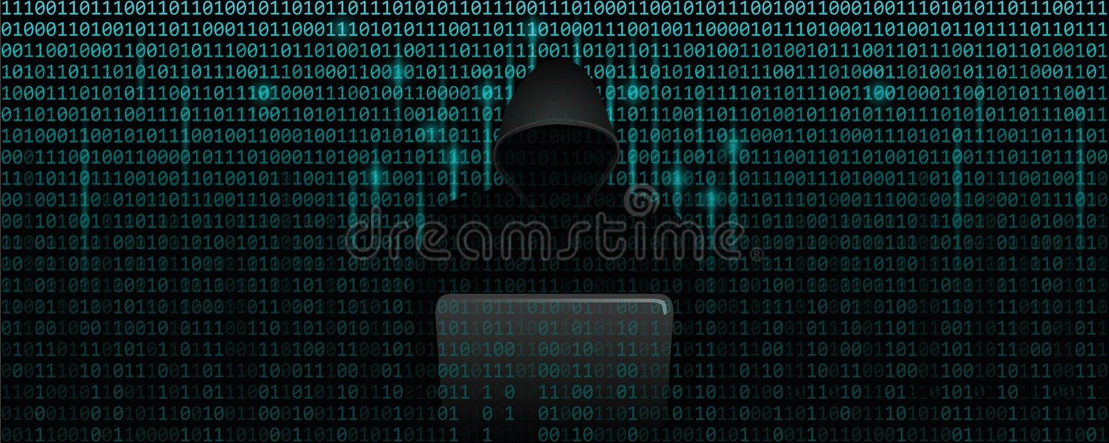 Computer Hacker In Matrix Cybercrime Concept With Binary Code Web