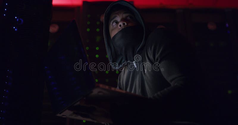 Computer, Hacker and People Running for Alarm, Crime and Virus ...