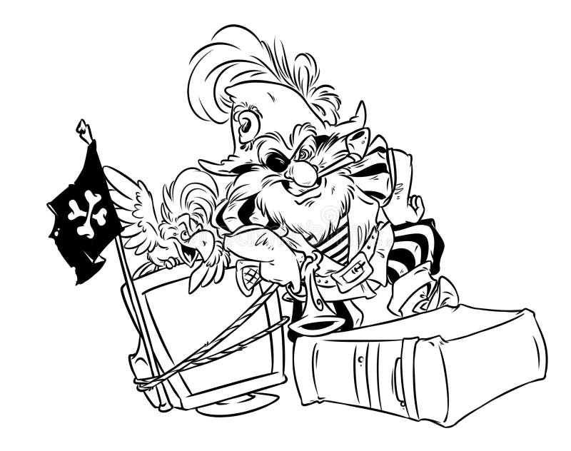 Computer Hacker Pirate Cartoon Illustration Stock Illustration ...