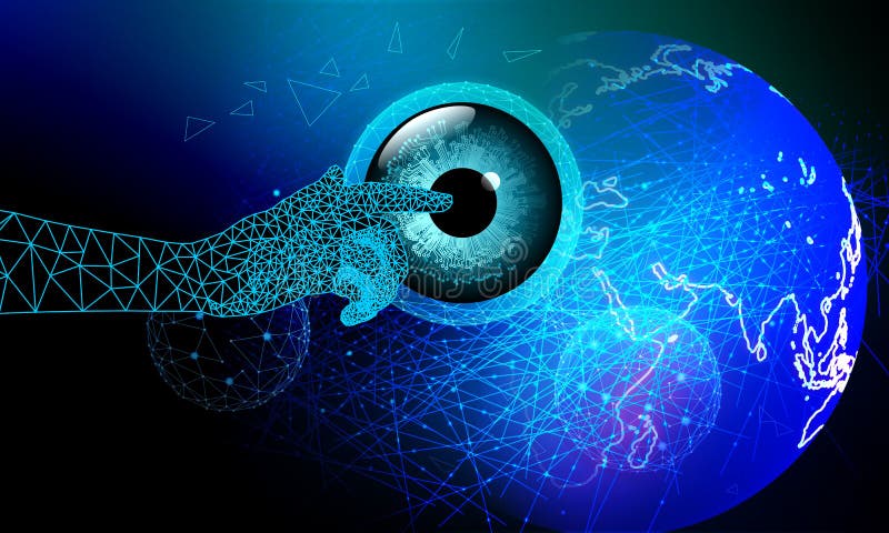 Computer Hacker Point Finger To a Eye Security Icon and Binary. Artificial Intelligence Stock ...