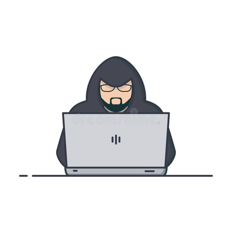 Hacker in Hoodie and Black Mask Stealing Information Using Laptop ...