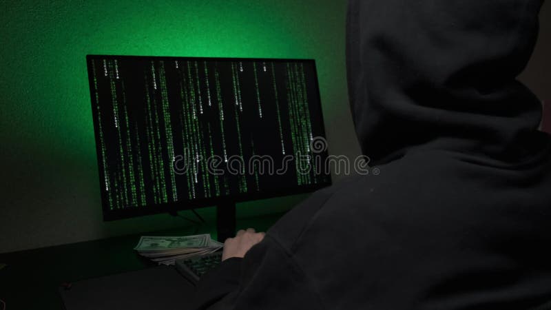 Computer Hacker Typing Code On Keyboard Late Night Working And
