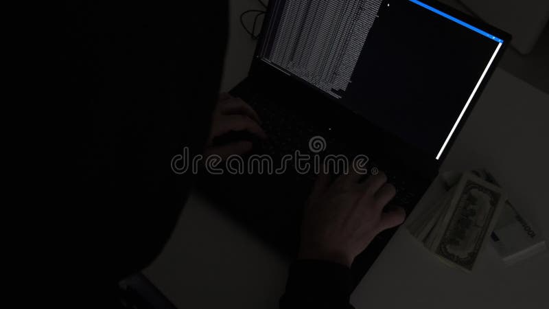 Computer Hacker Typing Code on Keyboard. Night Working. Close Up. Stock ...