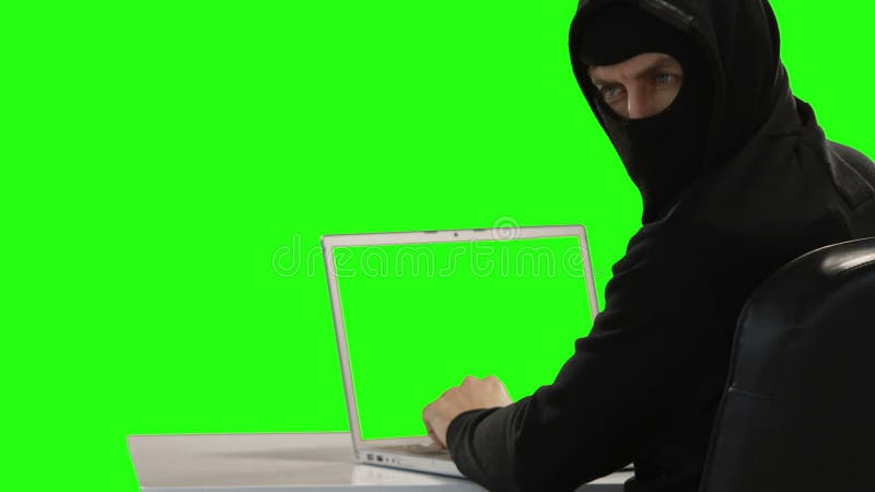 Hacker Using Laptop with Green Screen Stock Footage - Video of ...