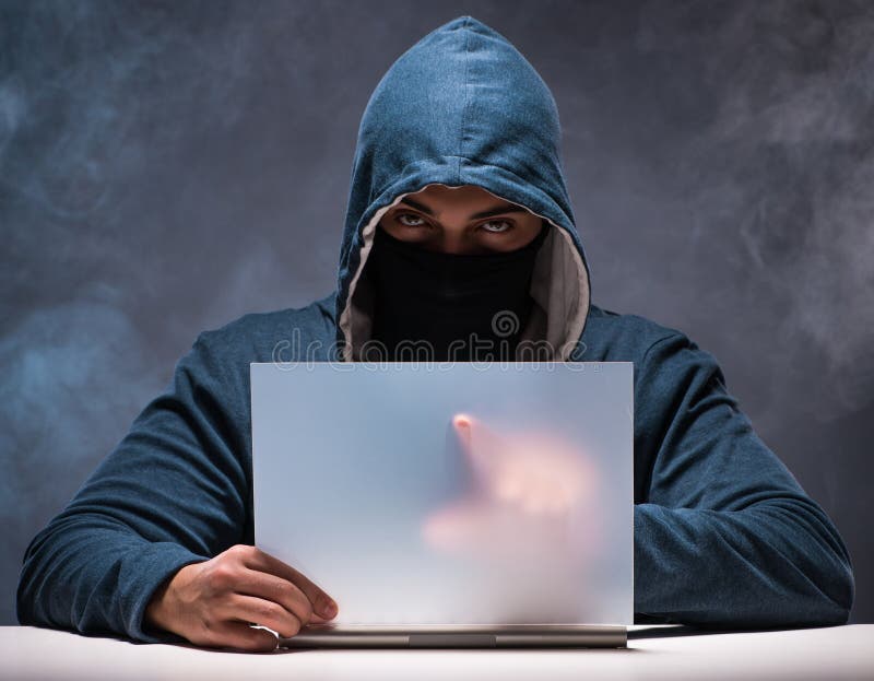 Computer Hacker Working in Dark Room Stock Photo - Image of coder ...