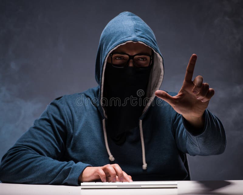 Computer Hacker Working in Dark Room Stock Photo - Image of gangster ...