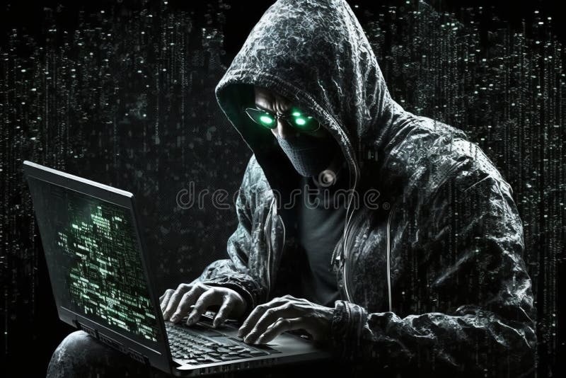 Hacker Working on His Laptop. Generative AI Stock Illustration ... Hacker Working on His Laptop. Generative AI Stock Illustration ...