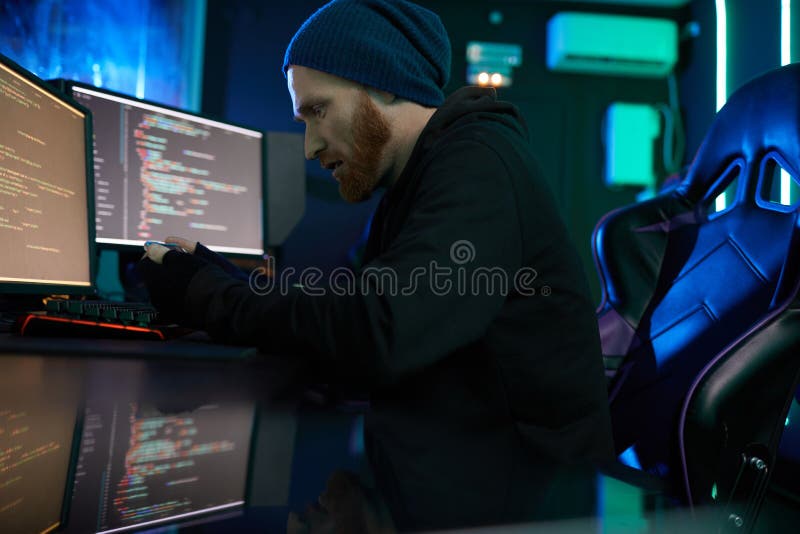 Computer Hacker Working at Office Stock Image - Image of desk, control ...