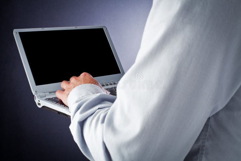 Computer in hand stock photo. Image of research, employee - 24095176
