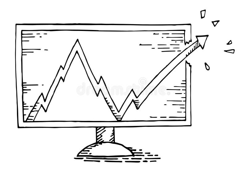 Computer Hand Drawing with Stock Market Stock Illustration ...