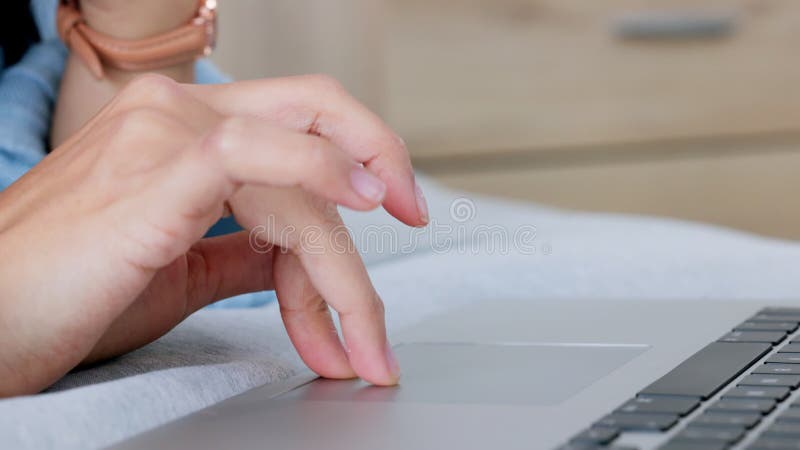 Computer Hand Scroll of a Person Web Research, Data Reading or Doing a ...