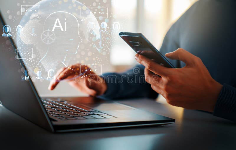 Concept of AI and Computer Technology Stock Image - Image of hands ...
