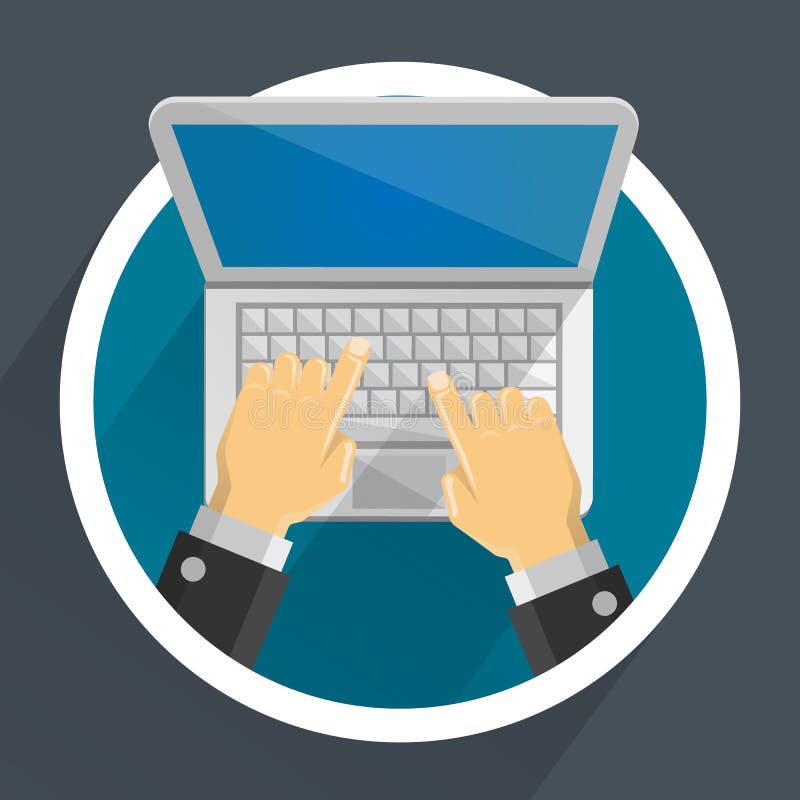 Computer in hands stock vector. Illustration of copy - 50029208