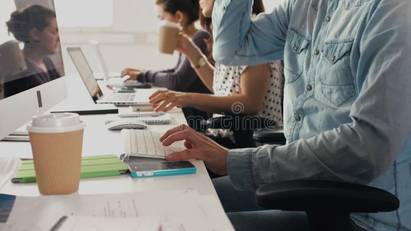 Computer, Hands or Person with Graphs or Documents on Desk for Sales ...