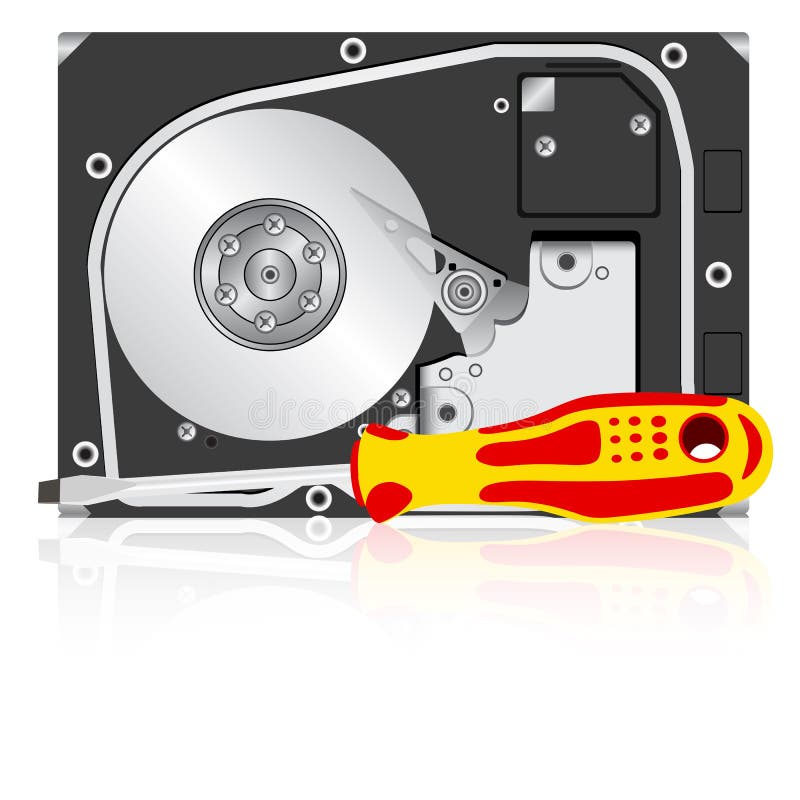 Computer Hard Disk Drive and Screwdriver. Stock Vector - Illustration ...