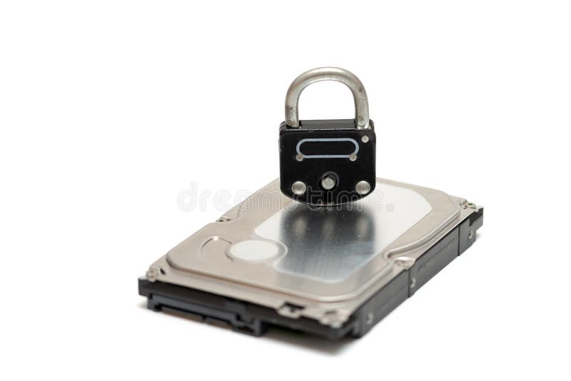 Computer Hard Disk and Metal Padlock Symbolizing Concept for Encrypted ...