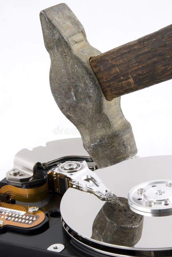 A Hammer on an External Hard Drive Stock Image - Image of disk, data ...