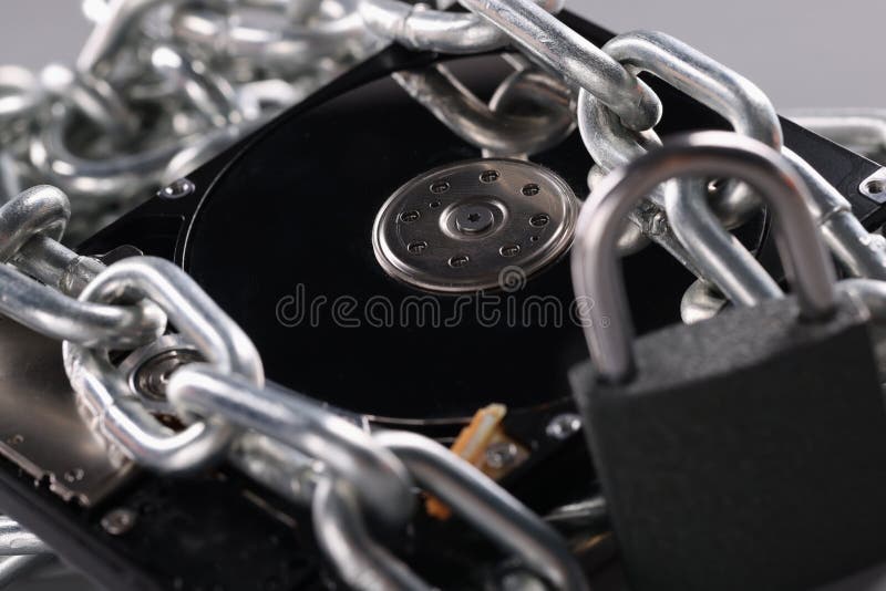 Computer Hard Drive with Chain Lock Closeup Stock Image - Image of ...