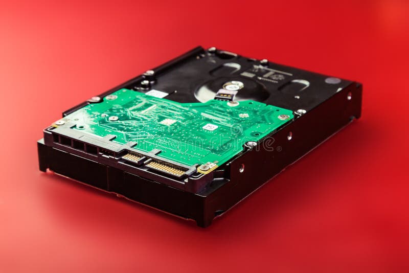 Computer Hard Drive, Front View, on a Red Background. Stock Image ...