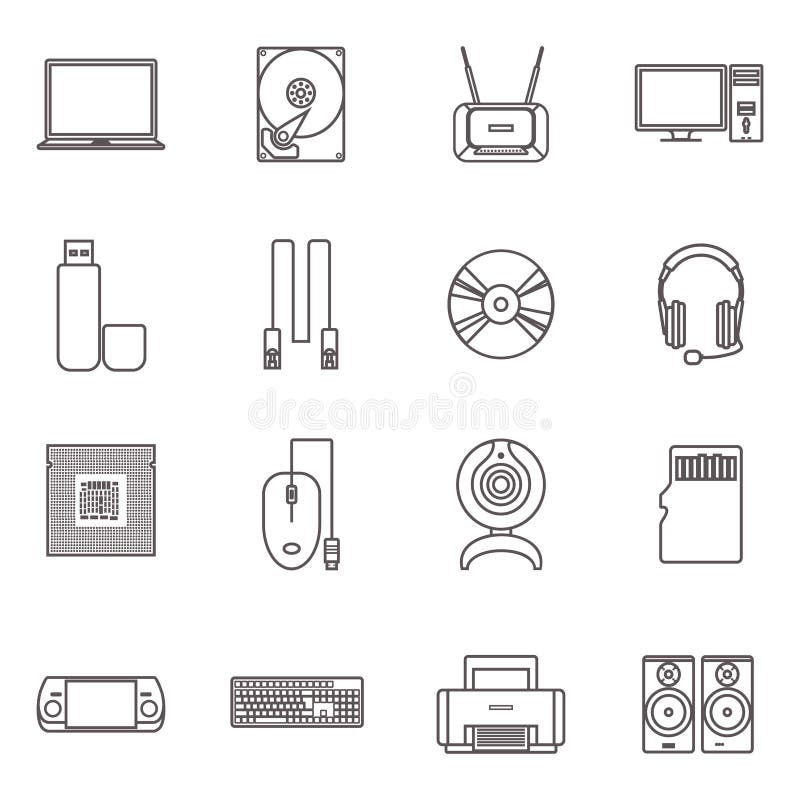Computer Hardware and Accessories Icon Set Stock Vector - Illustration ...