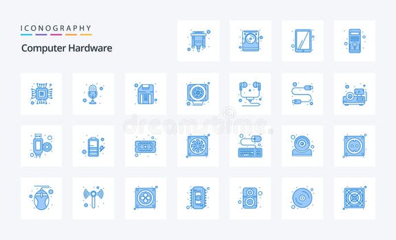25 Computer Hardware Blue Icon Pack Stock Vector - Illustration of ...
