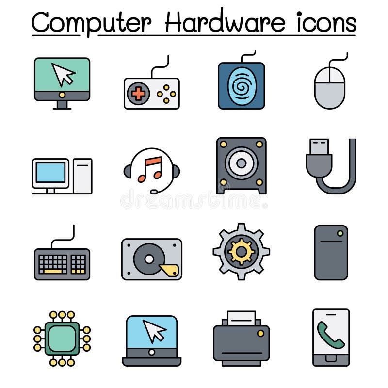 Computer Hardware Color Line Icon Set Stock Vector - Illustration of ...
