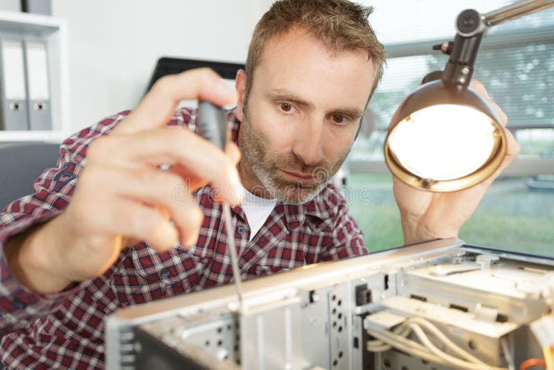 Hardware Engineer`s Workplace Stock Image - Image of electronic ...