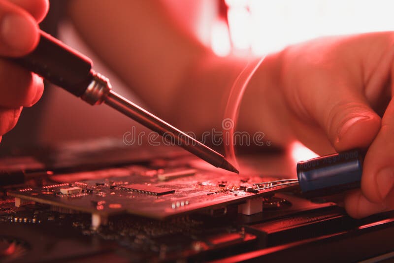 Engineering Soldering Motherboard for Computer Stock Image - Image of ...