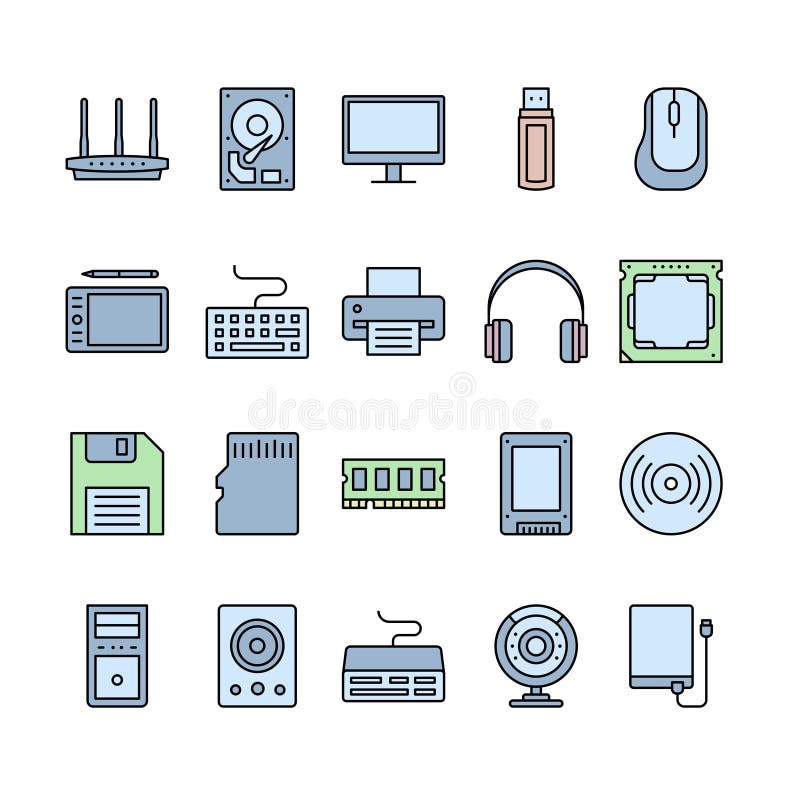 Computer Hardware Filled Outline Icon Set Stock Vector - Illustration ... Computer Hardware Filled Outline Icon Set Stock Vector - Illustration ...