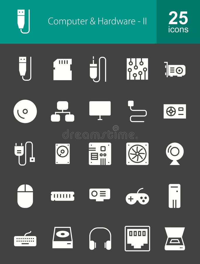 Set of Computer Hardware Icons Stock Vector - Illustration of icon ...