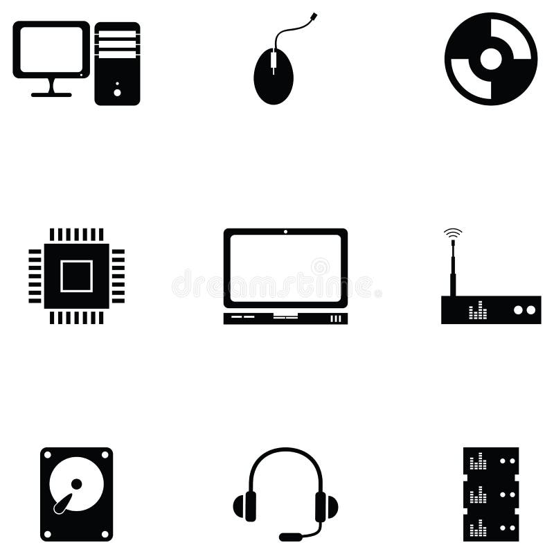 Computer hardware icon set stock vector. Illustration of components ...