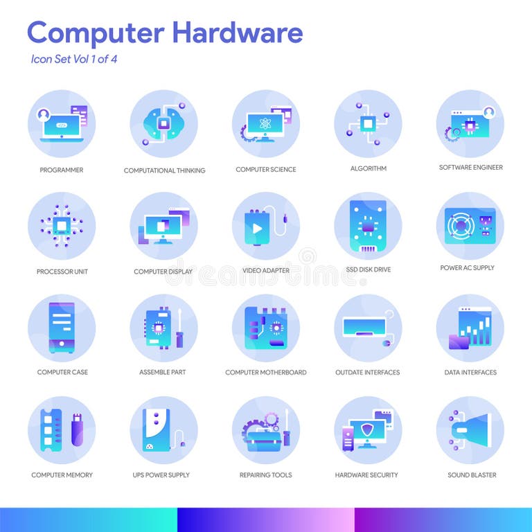 Computer Hardware Icon Set. Modern Gradient Style Stock Vector ...