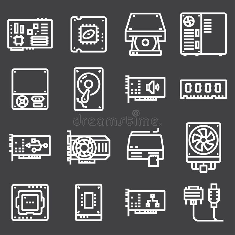 Computer Hardware Icons. PC Components Stock Illustration ... Computer Hardware Icons. PC Components Stock Illustration ...