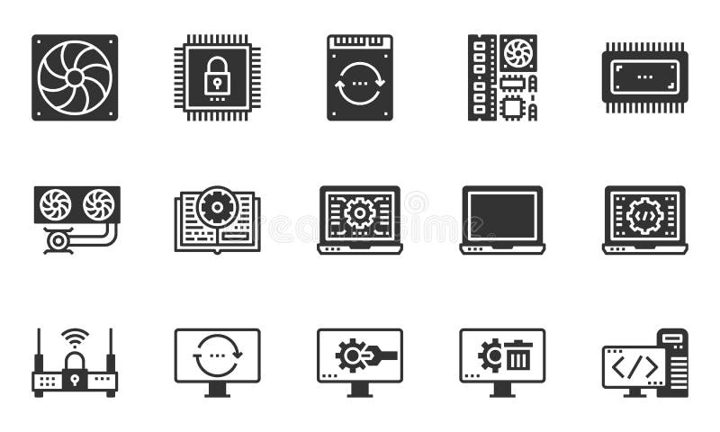 Computer Hardware Icons , Cooling System, Software,laptop Stock Vector ...