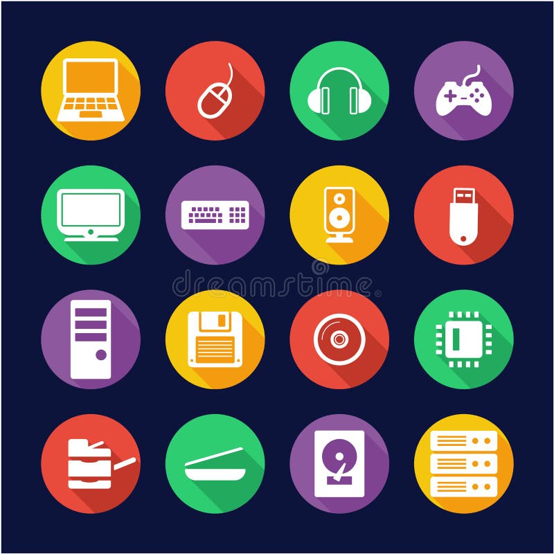 Computer Hardware Icons Flat Design Circle Stock Vector - Illustration ...