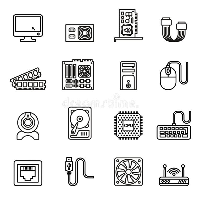 Computer Hardware Icons Set. Stock Vector - Illustration of check ...