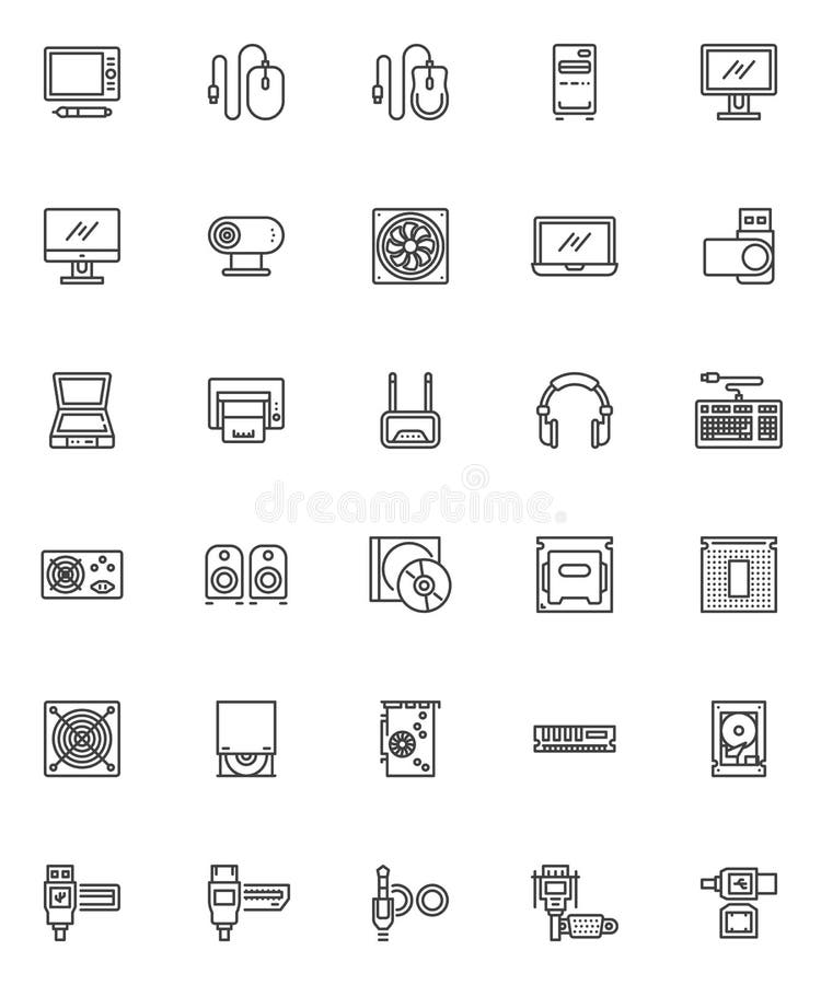 Computer Hardware Vector Icons Set Stock Vector - Illustration of glyph ...