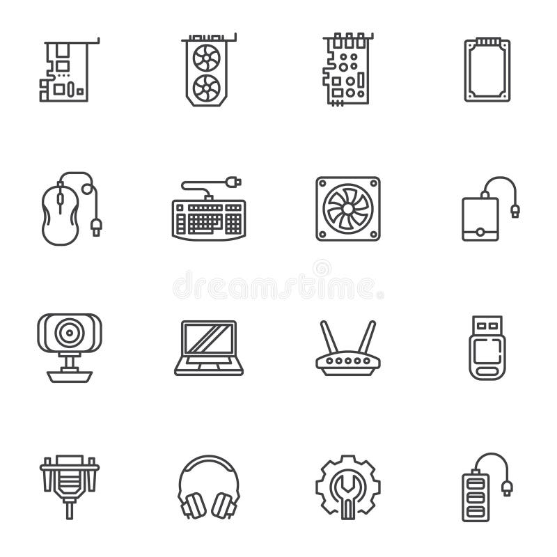 Computer Hardware Line Icons Set Stock Vector - Illustration of ... Computer Hardware Line Icons Set Stock Vector - Illustration of ...