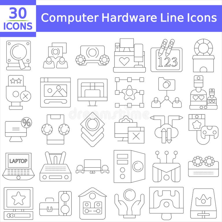 Computer Hardware Line Icons Set Editable Tech and Device Icons Computer Hardware Line Icons Set ...