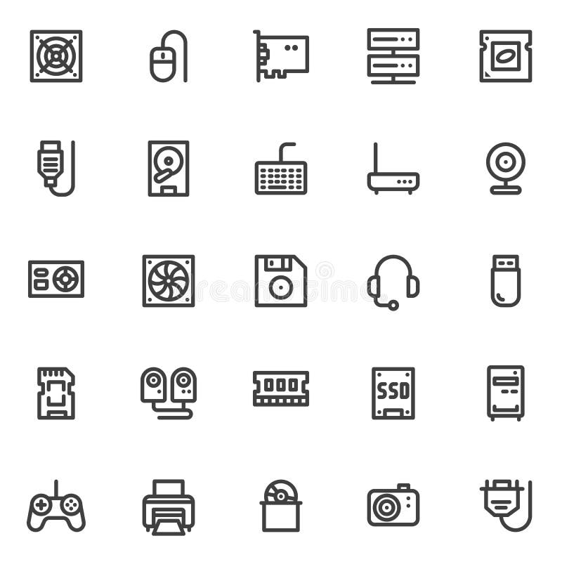 Computer Hardware Vector Icons Set Stock Vector - Illustration of glyph ...