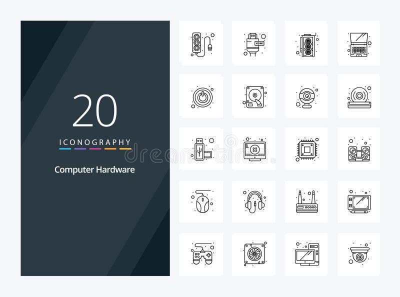 20 Computer Hardware Outline Icon for Presentation Stock Vector ...