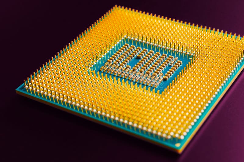 Computer Hardware. Processor Lies on Dark Magenta Glass Surface ...