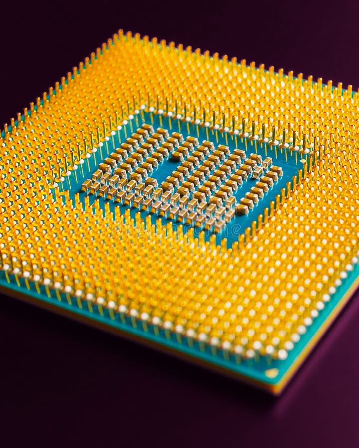 Computer Hardware. Processor Lies on Dark Magenta Glass Surface ...