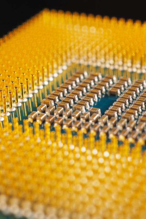 Computer Hardware. Processor Lies on Dark Matte Surface. Closeup. Pins ...