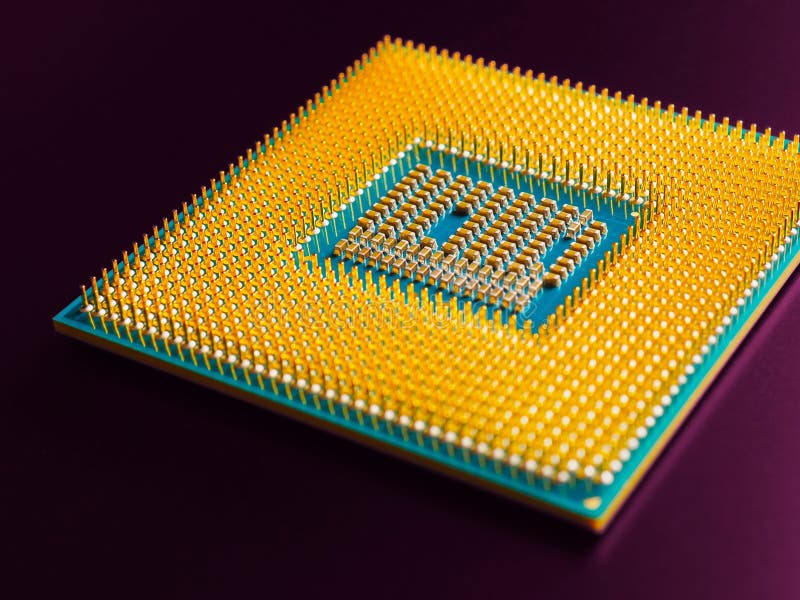 Computer Hardware. Processor Lies on Dark Violet Matte Surface. CPU ...