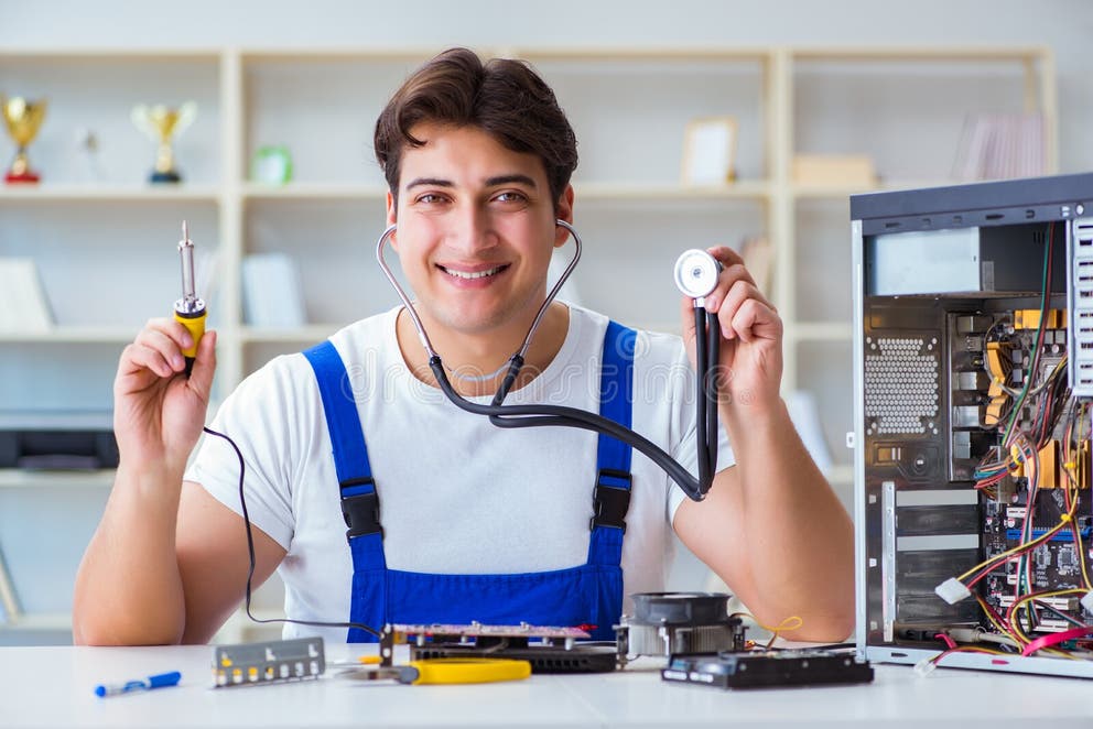 Computer Hardware Repair and Fixing Concept by Experienced Techn Stock ...